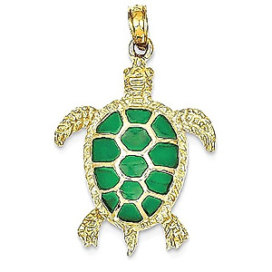 IceCarats 14K Yellow Gold Green Sea Turtle Necklace Charm Pendant 30mm x 18mm Only
