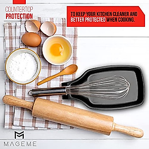 Black Spoon Rest, MAGEME Stainless Steel Spoon Rest for Stove Top, Perfect Cooking Utensil Rest, Ladle Rest, Spatula Rest, Large Spoon Rest for Kitchen Counter, Multipurpose, Dishwasher Safe