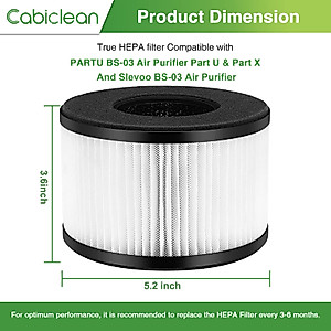 2 Pack BS-03 True HEPA Replacement Filter for PARTU BS-03 Part U, Part X and Slevoo BS-03 Air Purifier, 3-in-1 filtration with H13 True HEPA Filter, Activated Carbon Filter, NOT FOR BS-01 Model