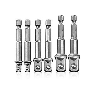 BOEN Impact Grade Socket Adapter Set, 6-PCS Drill Bit Adapter with Bit Holder, Sizes 1/4", 3/8", 1/2", 1/4-Inch SAE Hex Shank, Cr-V, for Cordless Drill & Screwdriver, Power Drill & Driver