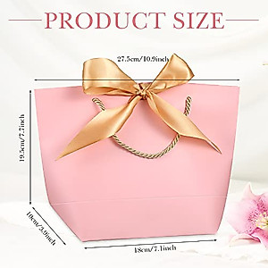 45 Pcs Gift Bags with Handles Paper Party Favor Bag Bulk Pink Paper Bags with Gold Bow Ribbon Pink Candy Bags for Birthday Wedding Bridesmaid Holiday Christmas Valentine's Day