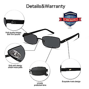 VANLINKER Retro Rectangle Polarized Sunglasses for Women Men Small 90s Vintage Trendy Slim Narrow Rectangular Frame Metal Sun Glass VL9684, Black/Grey