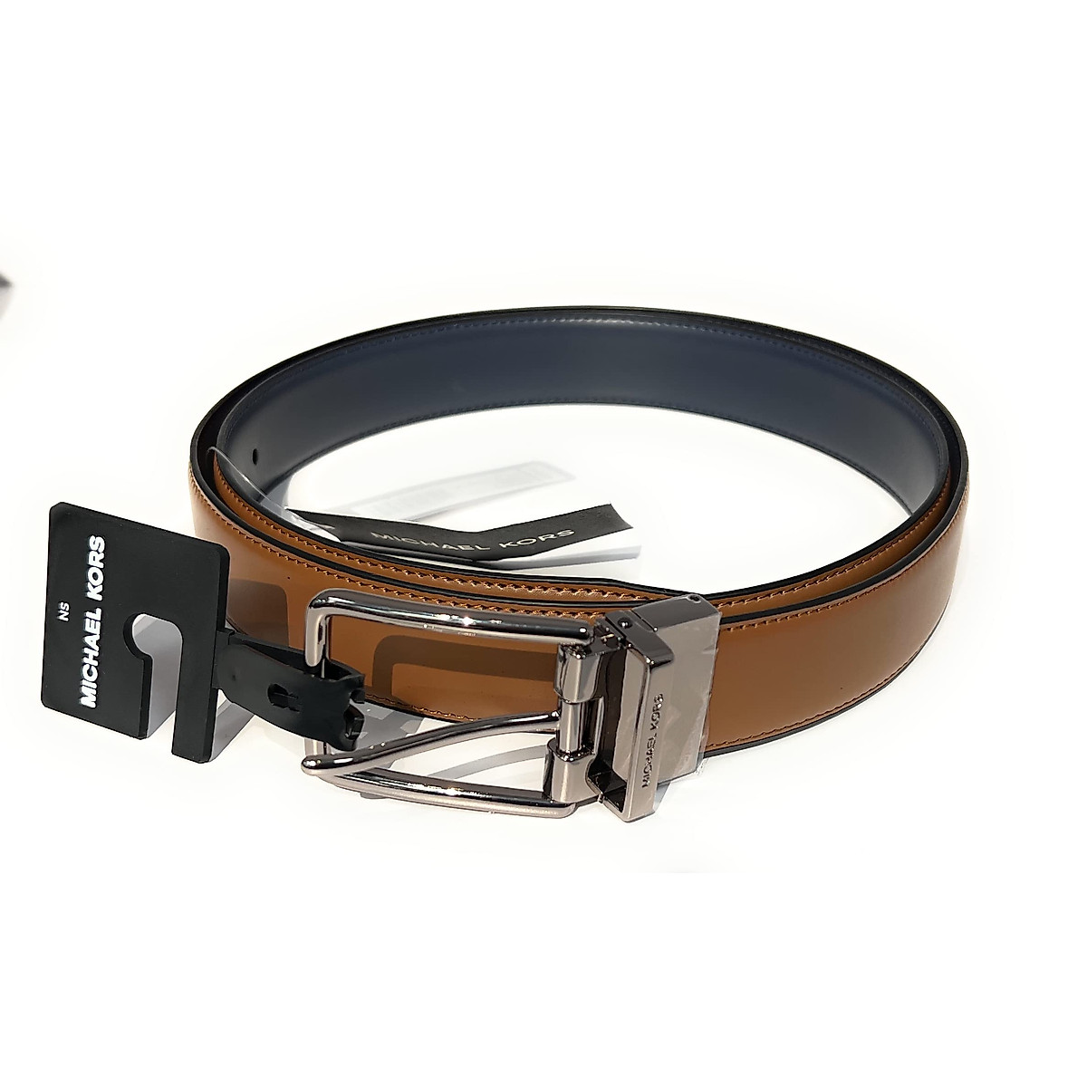 Michael Kors Men's Cut to Fit Reversible PVC Leather Dress Belt (Luggage Navy)