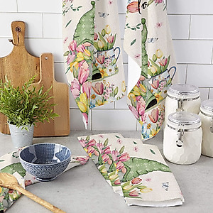 Kitchen Towels Set Ladybug Gnome Hand Towels Dish Towel Spring Floral Daisy Flower Farmhouse Dishcloths 2 Pack, 18x28 Inches Absorbent Soft Cotton Dish Cloths Bar Towels & Tea Towels