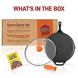 NutriChef - NCCI10 NutriChef Pre-Seasoned Cast Iron Fry Pan with Glass Lid & Silicone Handle, 10 inch, Black