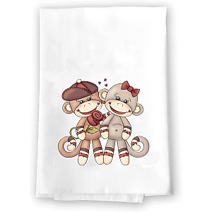 Decorative Kitchen and Bath Hand Towel | Valentine Adorable Cute Stuffed Love Monkey | Winter Valentine's Day Themed | White Home Decor Bathe Tea Decorations | House Warming Gift Present
