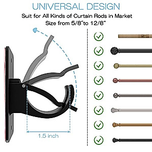 AMZONHOME 4 Pieces Self Adhesive Curtain Rod Bracket, Universal Plastic Holders, No Drill Brackets Hooks for Bathroom, Bedroom, Livingroom, Kitchen (Black)