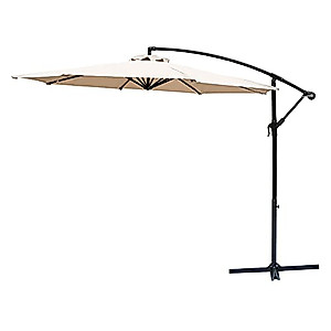 FLAME&SHADE 10 ft Cantilever Hanging Offset Outdoor Patio Umbrella with Base Stand - Beige