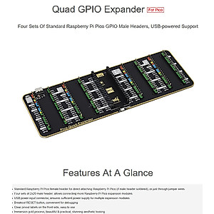 Quad GPIO Expander for Raspberry Pi Pico for Connecting More Expansion Modules Four Sets of Male Headers USB-Powered Support @XYGStudy (Pico-Quad-Expander)