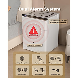 TIGERKING 3-in-1 Biometric Heavy Nightstand Safe, Lockable Drawer Gun Safes with Wireless Charging Station, Home Safe Adjustable Lighting with USB & Type-C Port for Bedroom Office, White