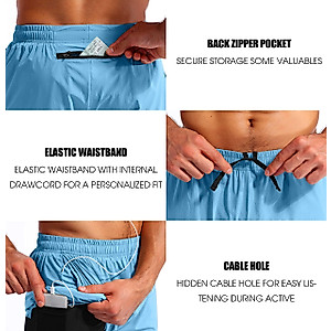 Pudolla Men’s 2 in 1 Running Shorts 5" Quick Dry Gym Athletic Workout Shorts for Men with Phone Pockets(Light Blue Medium)