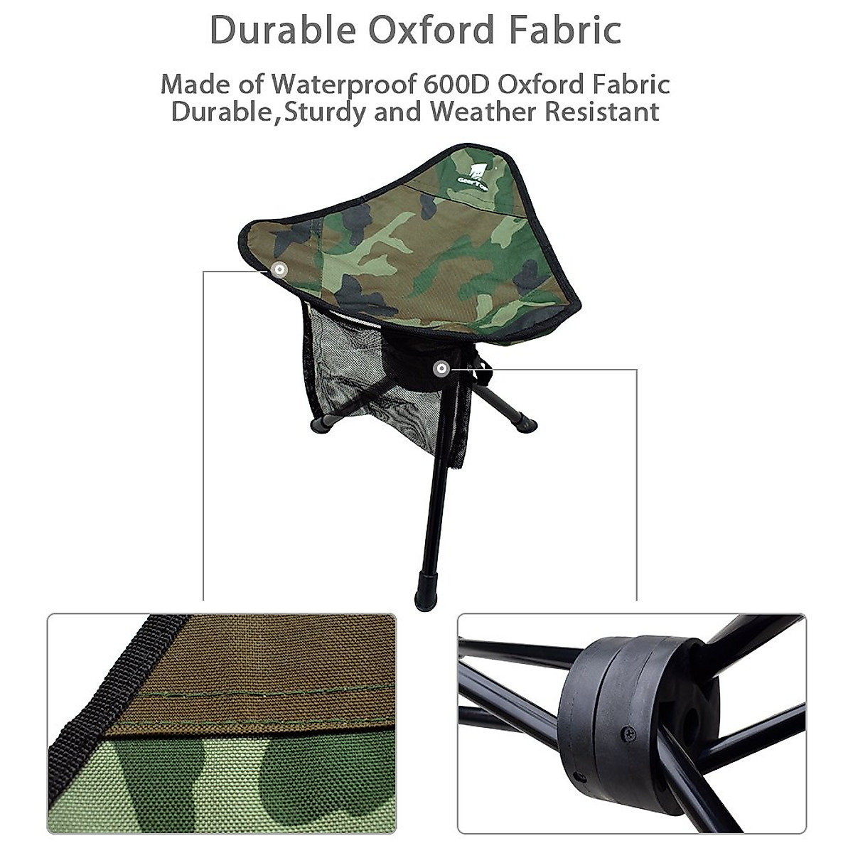 GEERTOP Portable Camping Swivel Folding Stool Seat Foldable Camp Tripod Chair Outdoor Survival Gear for Hiking Fishing Hunting Travel