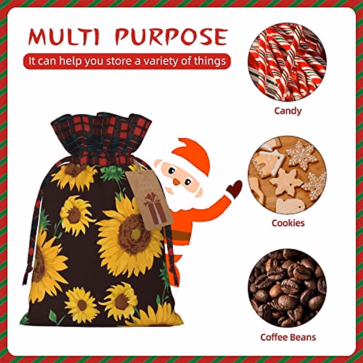 Christmas Drawstring Gift Bags Summer-Sunflower-Floral-Pattern Buffalo Plaid Drawstring Bag Party Favors Bags