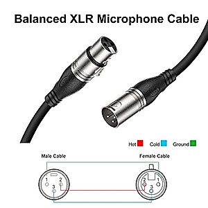 EBXYA 100Ft XLR Microphone Cables 2 Packs - Premium Balanced Mic Speaker Cable with 3 Pins XLR Male to Female 100 Feet, Black