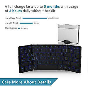 iClever BK05 Bluetooth Keyboard with 3-Color Backlight, Bluetooth 5.1 Multi-Device Foldable Keyboard with Aluminum Alloy Base for iOS Windows Android Tablets, Smartphones, Laptops, PC and More
