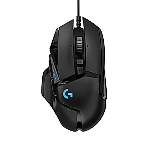 Logitech G502 Hero High Performance Wired Gaming Mouse, 25K Sensor, 25,600 DPI, RGB, Adjustable Weights, 11 Programmable Buttons, On-Board Memory, PC/Mac - Black