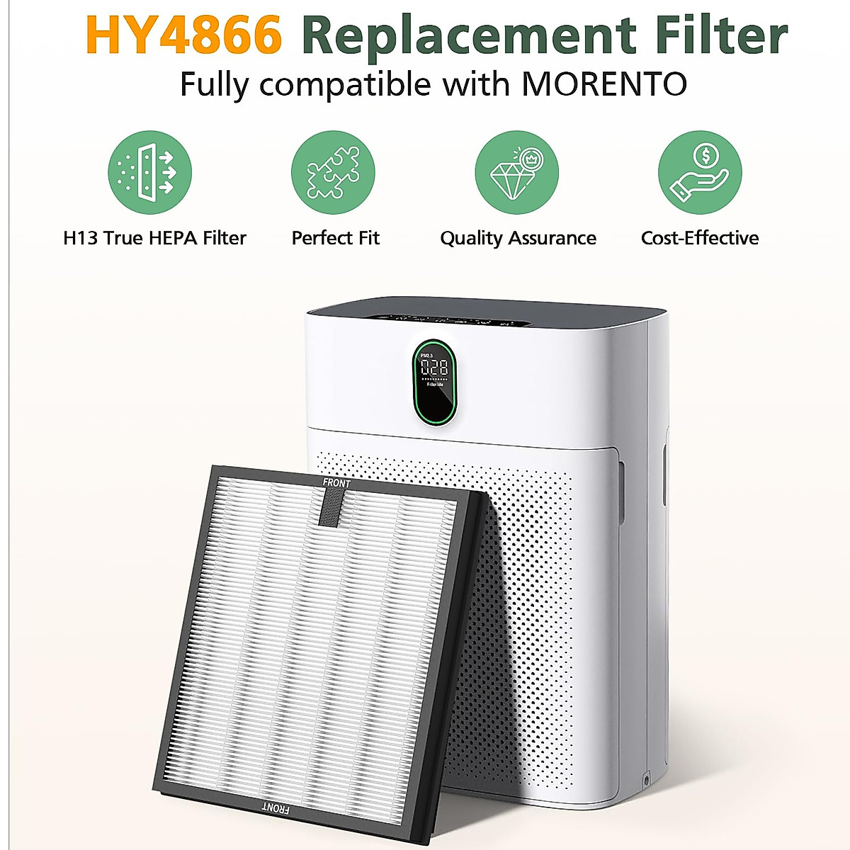 HY4866 Replacement Filter Compatible with MORENTO HY4866, WESTHEY HY4866, YIOU M1 Air Purifier, 3-in-1 H13 Ture HEPA Replacement Filters (Extra 4 Pre-filter) Enhanced Version for HY4866