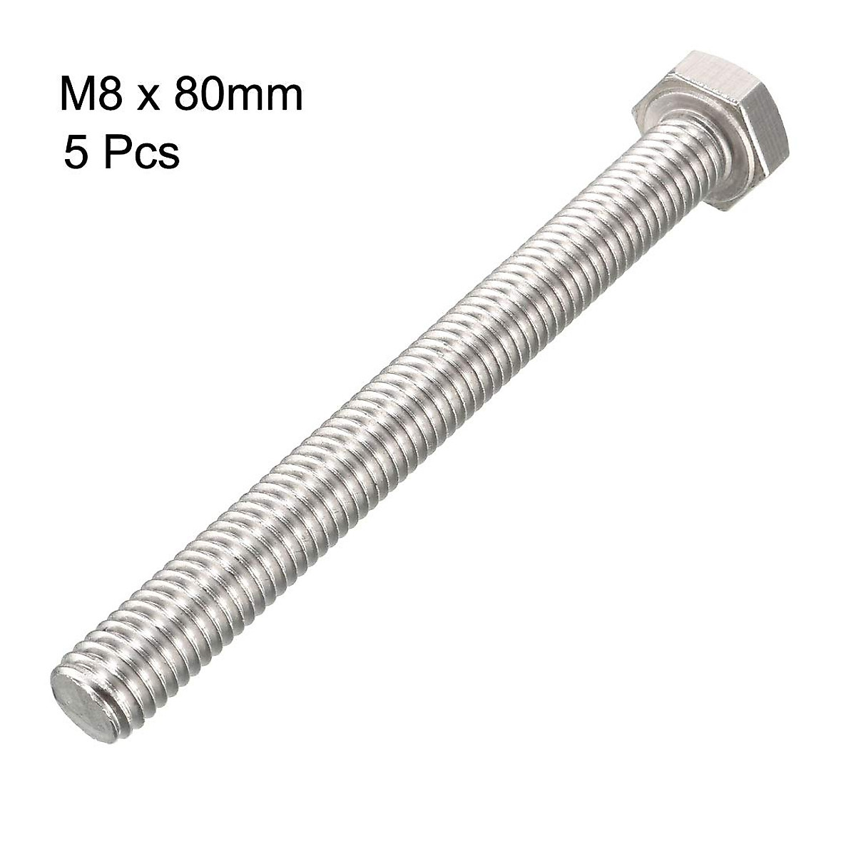 uxcell M8x80mm Hex Bolts 304 Stainless Steel Hexagon Screw Bolt 5 Pcs