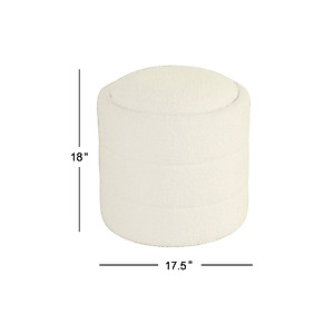 HomePop Storage Round Ottoman with Removable Lid Home Décor|Upholstered Round Foot Rest Ottoman - Cream Boucle