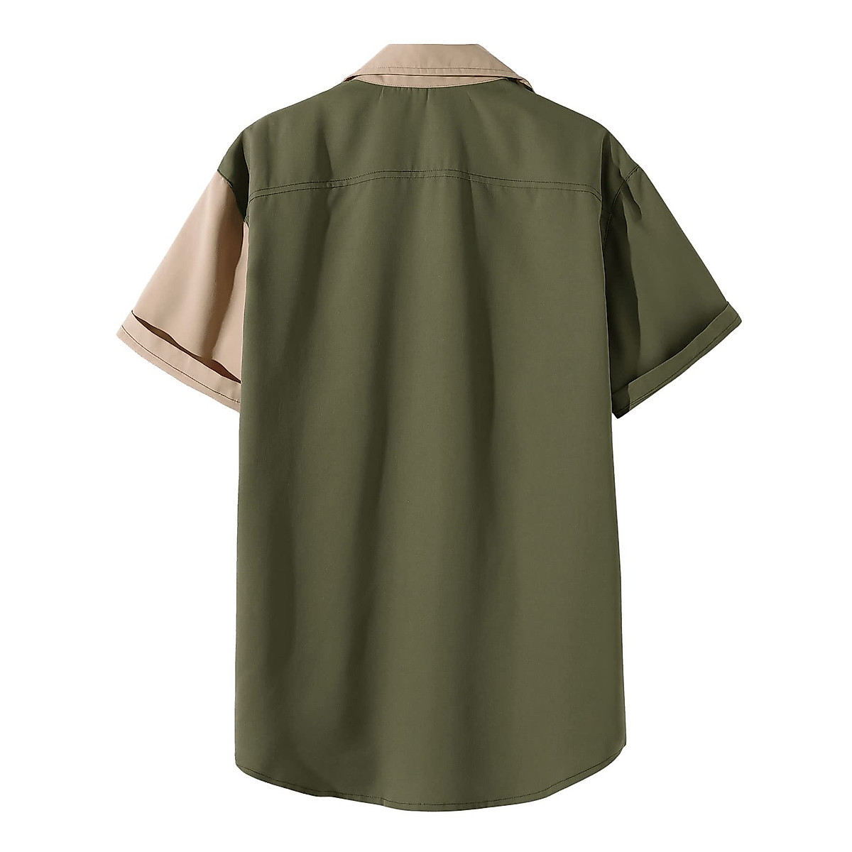 Floerns Men's Color Block Short Sleeve Collar Neck Button Down Shirt Top A Green Khaki M