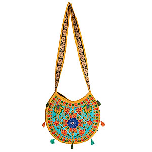 Floral Colorful Shoulder Bag Crossbody Hobo Satchel Hippie Boho Fashion Women Functional Stylish Everyday (Yellow Floral)
