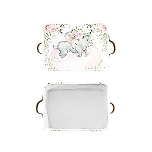 Personalized Pink Flower Elephant Storage Basket Bin with Name Large Storage Cube Box with Handles for Home Office Bedroom Closet Shelves(1 Pack)