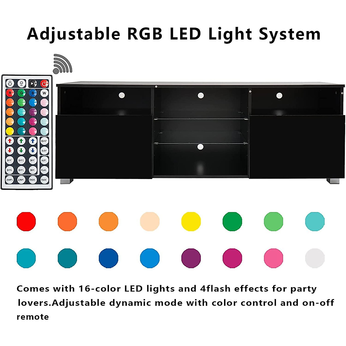 St.Mandyu LED TV Stand for 50/55/60 inch TV, Modern Television Table Center Media Console with Drawer and Led Lights, High Glossy Entertainment Center for Living Game Room Bedroom, Black¡