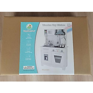 Wooden Play Kitchen Set for Kids, Toy Kitchen Playset with Real Lights and Sounds, Gift for Boys Girls Age 3+, Dimensions: 32” H x 28” W x 11” D (White)