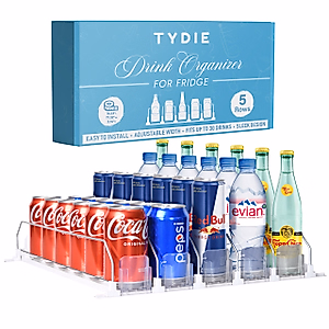 Drink Organizer For Fridge - Fridge Organizers Self Pushing Drink Dispenser, Drink Dispenser for Fridge w/Smooth Spring & Conveyor Belt, Adjustable 6 Can & Can Organizer for Refrigerator, 17.3"D