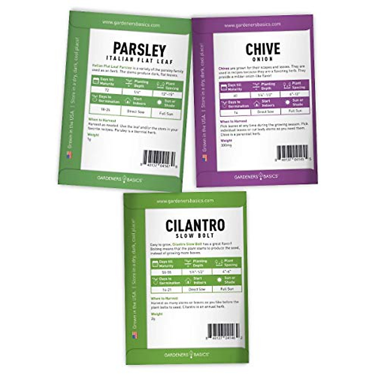 Culinary Herb Seeds For Planting Indoors and Outdoors 5 Herbs Seed Packets Including Basil, Cilantro, Chives, Oregano, and Parsley - Great for Kitchen Herb Garden Heirloom Herb Seeds - Gardners Basics