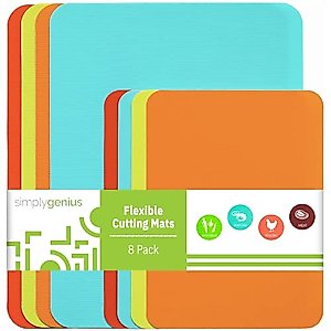 Simply Genius Plastic Cutting Boards for Kitchen - Color Coded Chopping Board Set - Flexible Cutting Mats for Meat & Vegetables - Dishwasher Safe, Non-Slip, BPA Free (8-Pack Multicolor, Mixed Size)