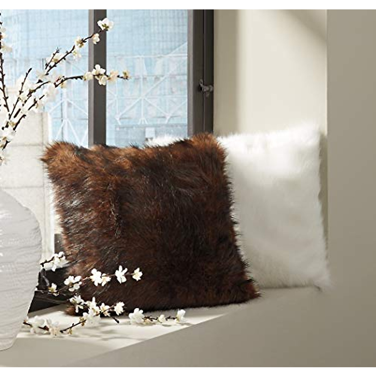 Signature Design by Ashley Himena Solid Faux Fur Throw Pillow, 20 x 20 Inches, White