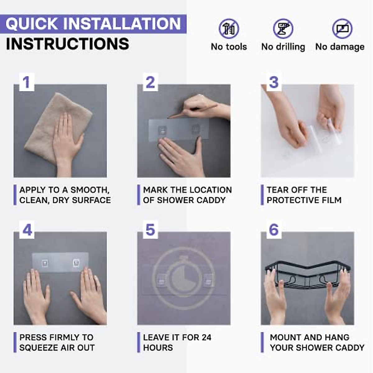 KINCMAX Corner Shower Caddy, Rustproof SUS304 Stainless Steel, Adhesive Wall Mount Double Baskets 2-pack with Built-in Hooks (Matte Black)