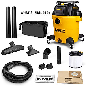 DEWALT Poly Wet/Dry Vacuum DXV12P 12 Gallon Professional Shop Vacuum, 5.5 HP Power, 27 ft Working Range