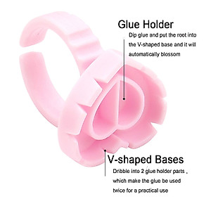 Glue Rings for Eyelash Extension,300PCS Smart Lash Glue Rings,Disposable Eyelash Glue Holder Glue Cups Rings,Heart Shape Fan Blossom Volume Lash Glue Holder False Eyelash Lash Extension Supplies Pink