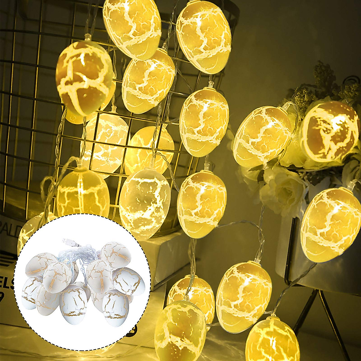 Easter Eggs String Lights 1.5m 10 LED Decoration, YeLuck Crack Egg USB Plug in Fairy Light for Spring Holiday Theme Party Indoor Outdoor Bedroom Garden Home Decor,2 Lighting Mode (Yellow)