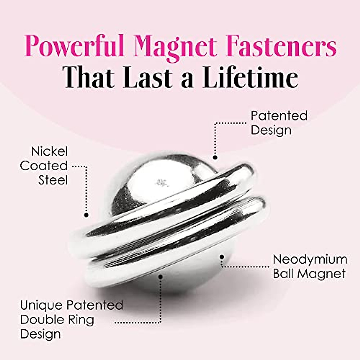 Maggie Snaps, Magnetic Snap Buttons, Reusable Magnetic Balls for Fastening Fabrics, Patented Round Magnets, Alternative to Tie Clips and Safety Pin, with Ring Fasteners, Pack of 4 - My Maggies