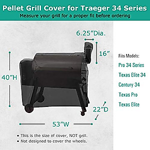 SunPatio Outdoor Heavy Duty Waterproof Grill Cover Compatible for Traeger 34 Series Wood Pellet Grill and Smoker, Texas and Z Grills, Full Length Barbecue Grill Cover, All Weather Protection, Black