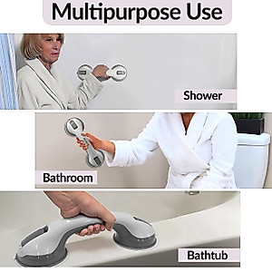 REGAINIT Suction Shower Handle 12-inch | Safety Hand Rail for Bathtubs and Showers | Bathroom Grab Bars | Handicap Grab Bars | Strong Hold Suction Cups | Non-Slip Grip for Elderly, Kids, (1Pack,Grey)