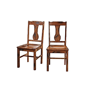 Walker Edison Rustic Farmhouse Wood Distressed Dining Room Chairs Kitchen Armless Dining Chairs Kitchen, Set of 2, Brown Oak