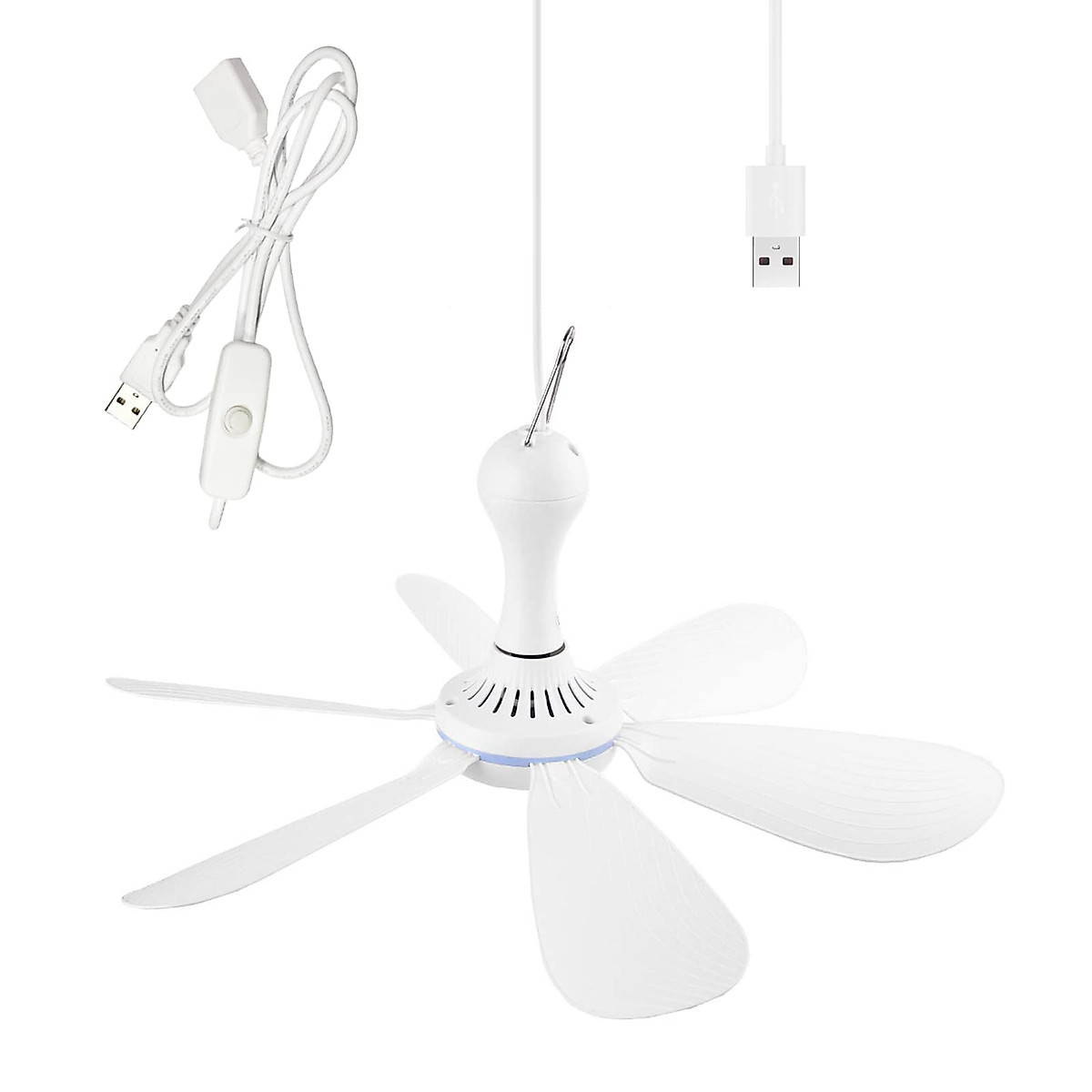 SCOOYEEES USB Powered Ceiling Fan Portable Canopy Fan with ON/OFF switch, 6 Blades Quiet Small DC USB Ceiling Fan Hanging Fan for Camping Cruise RV Tent Gazebo Bed Dormitory Home Room
