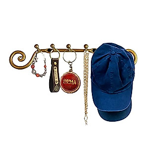 BOSKY Key Holder Wall Mounted Decorative Wrought Iron Handmade Farmhouse Key Hooks Hallway Hanger for Front Door, Keys, Leashes, Entryway ~ Rustic Gold