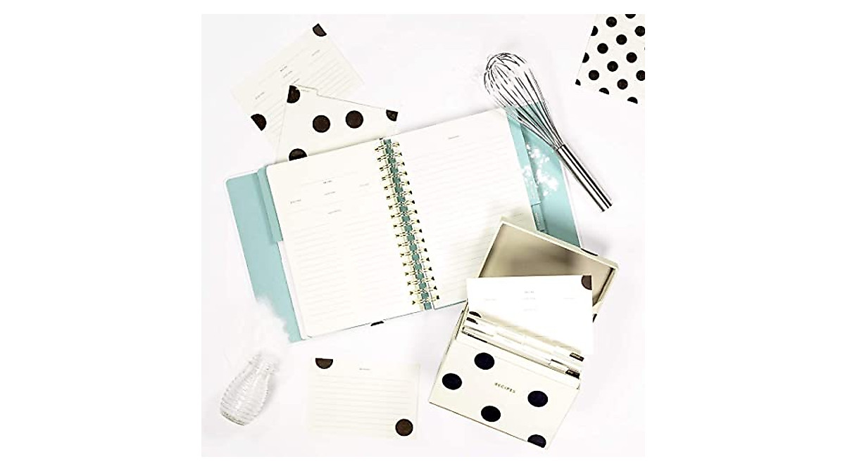 Kate Spade New York Deco Dot Recipe Book with Tabs & Card Sleeves