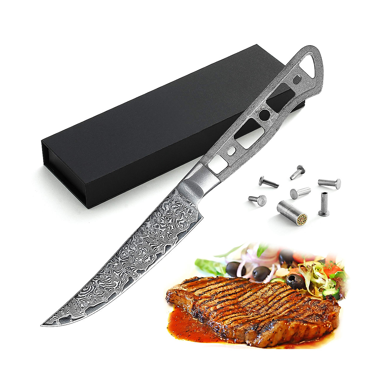 KATSURA Woodworking Project Kit – Steak Knife Blank – 4.5 Inch – Non-Serrated Blade – Japanese Premium AUS 10, 67 Layers Damascus Steel – NO LOGO