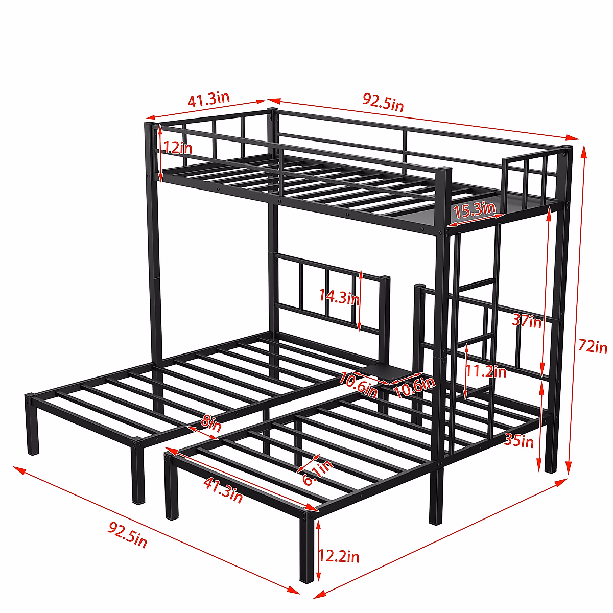 Harper & Bright Designs Metal Triple Bunk Beds for 3, Bunk Bed Twin Over Twin & Twin Size, 3 Bed Bunk Beds for Kids, Teens,Can be Separated into 3 Twin Beds, Black
