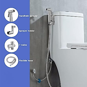 FES Handheld Bidet Sprayer for Toilet, Stainless Steel Material Adjustable Pressure Control Bidet Faucet Diaper Sprayer Set with Hose Attachment Easy Install for Kitchen and Toilet Cleaning (1PCS)