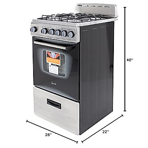 Avanti GR2013CSS Gas Range Oven Compact Freestanding Design, 4 Sealed Burners with Electronic Ignition, 2.1 Cu.Ft. Capacity Features Storage Drawer Broiler and Accessories, 20-Inch, Black