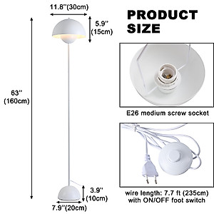 COSYLUX Modern Floor Lamp for Living Room, Industrial Tall Standing Lamp for Bedroom, Metal Shade Reflecting Light reading Floor Lamp for Office, Nursery Room, Corner(White)
