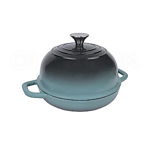 OLLAKOK Round Enameled Cast Iron Bread Oven for Sourdough Bread Baking, Enameled Cast Iron Dutch Oven Pot with Lid, 5 Quart, Cyan