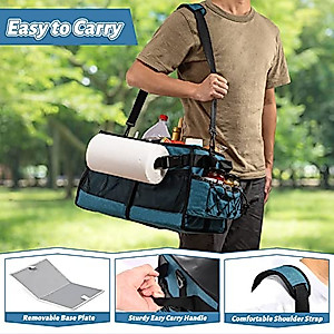 Lorbro Large Grill and Picnic Caddy with Condiment Pocket, BBQ Organizer with Paper Towel Holder for Utensil, Grilling Tool, Collapsible Picnic Basket for Camping, Barbecue, Outdoor Parties, RV